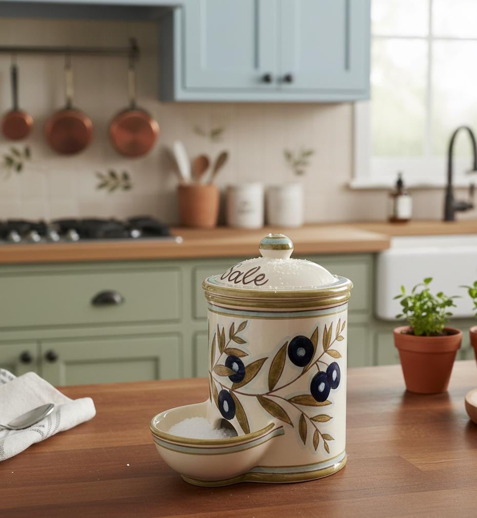 Italian Ceramic Jar Salt Holder Decorated Country Hand Painted Made in ...
