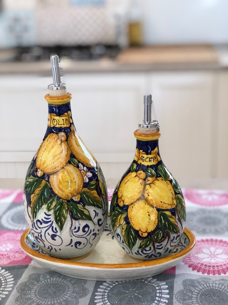 Italian Ceramic Set Cruets Oil and Vinegar Small Tray | Etsy