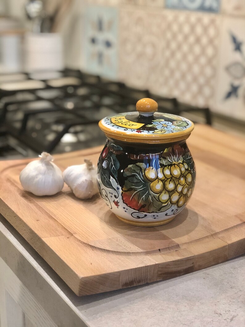 Italian Ceramic Garlic Brings Jar Holder Hand Painted Made in - Etsy