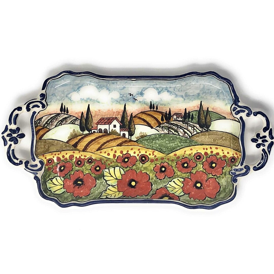Italian Ceramic Art Serving Tray Coffee Caffè Pattern Landscape Tuscan ...