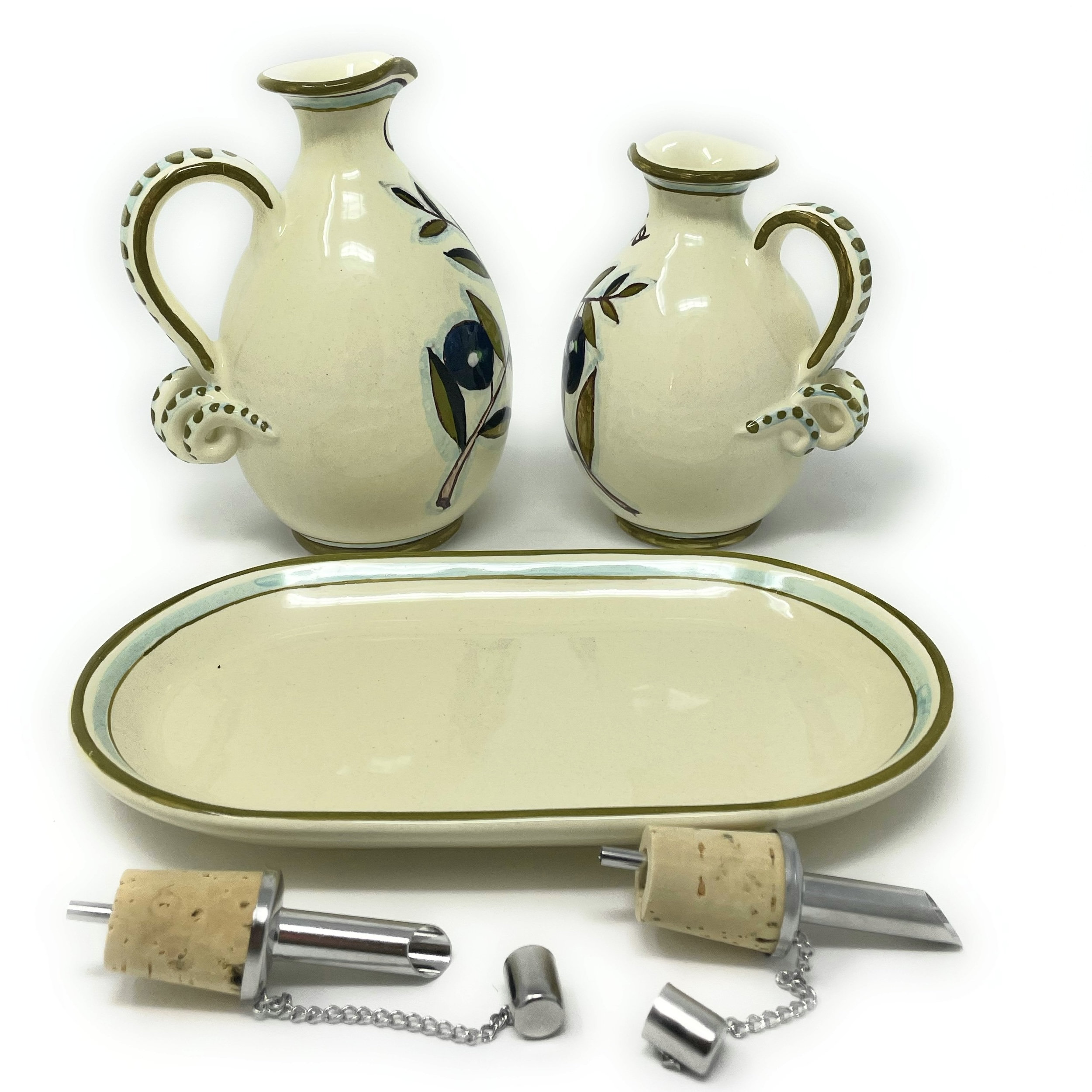 Italian Ceramic Set Dispenser Cruet Ampoules Oil and Vinegar Art ...