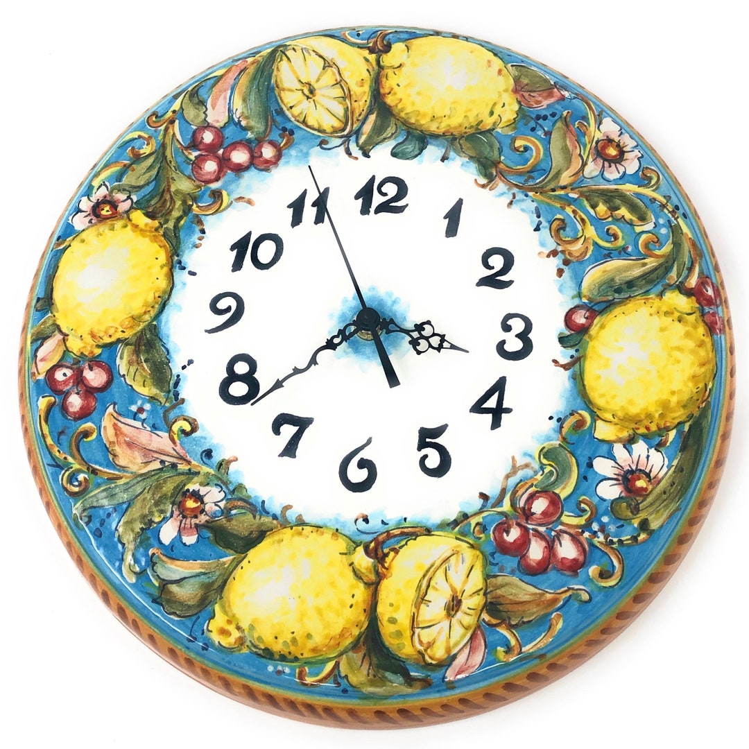 Italian Ceramic Wall Round Clock Art Pottery Hand Painted Pattern ...
