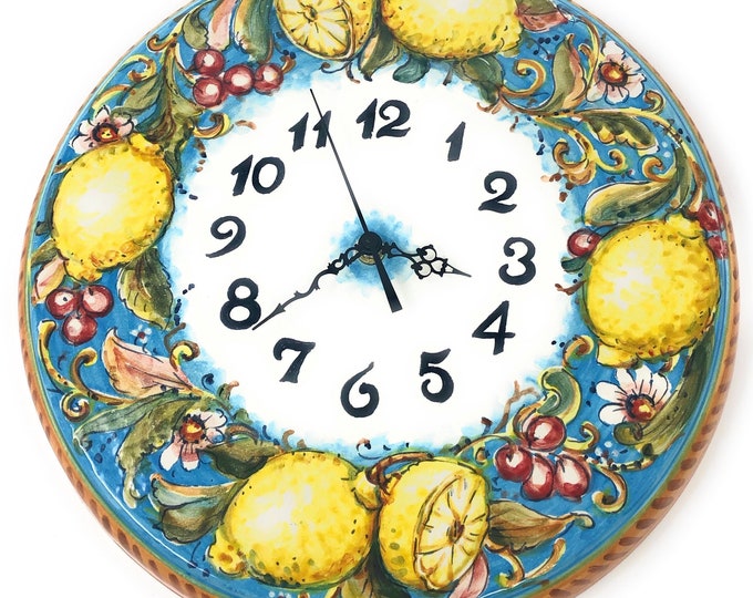 Italian Ceramic Wall Round Clock Art Pottery Hand Painted Pattern ...
