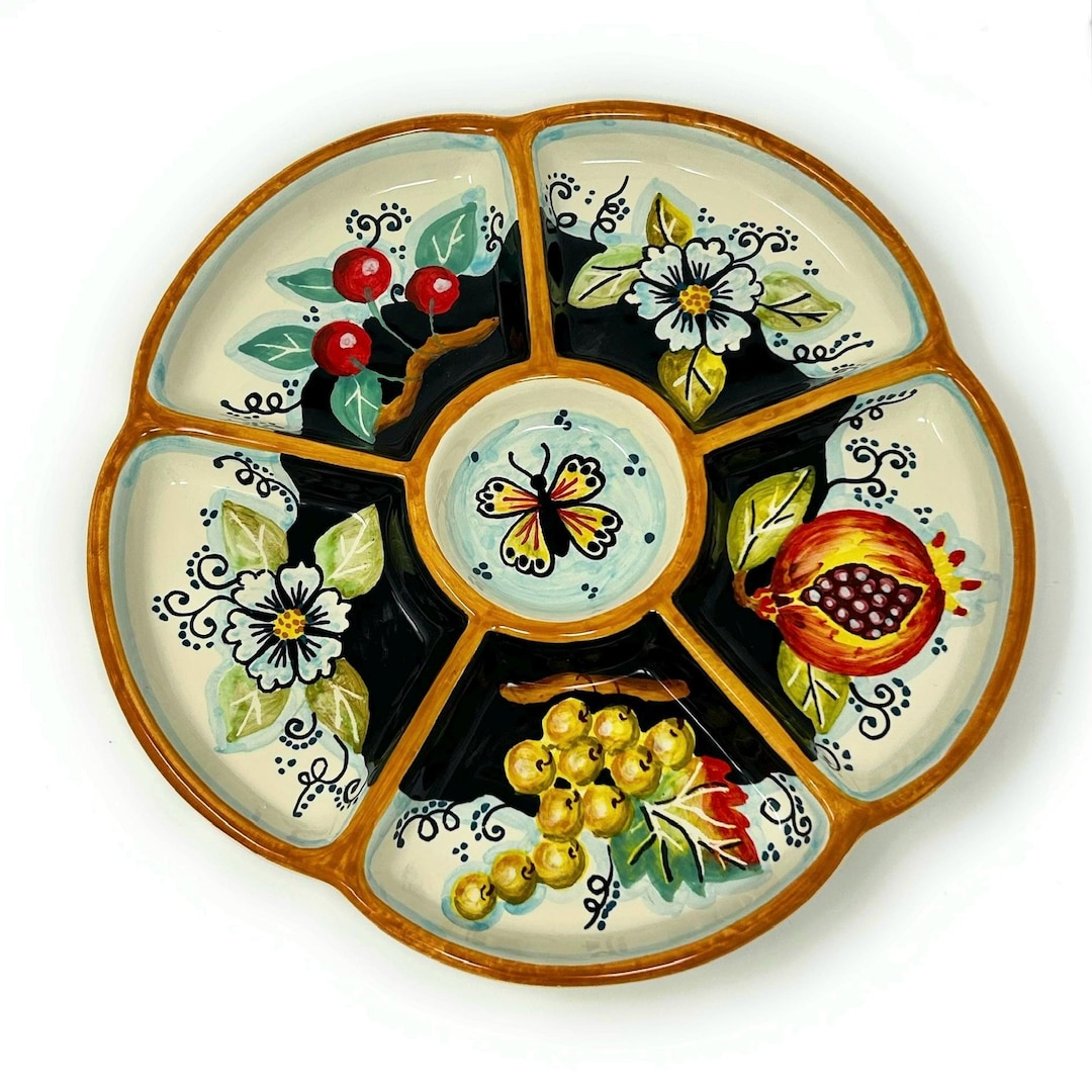 Italian Ceramic Serving Appetizer Round Tray Plate Pottery Pattern ...