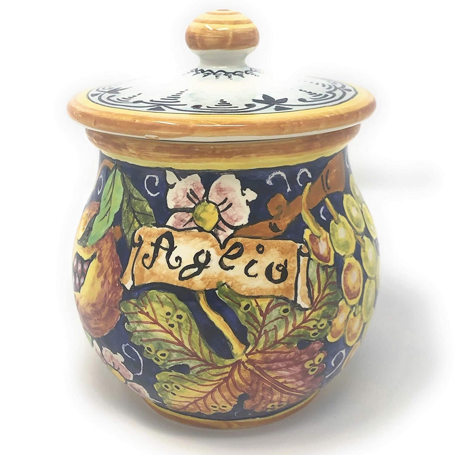 Italian Ceramic Garlic Brings Jar With Lid Holder Hand Painted | Etsy