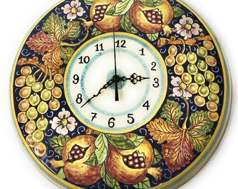 Italian Ceramic Wall Round Clock Art Pottery Hand Painted Pattern ...
