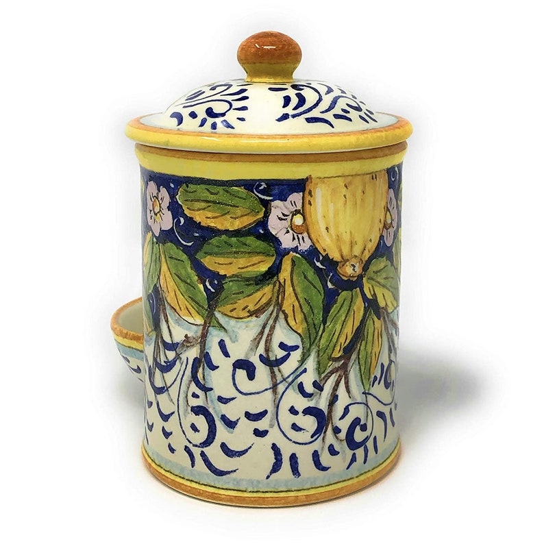 Italian Ceramic Jar Salt Holder Hand Painted Three Lemons Made in ITALY ...