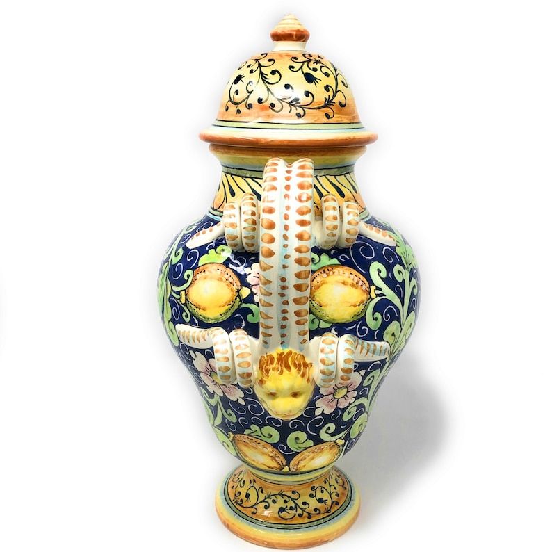 Italian Ceramic Amphora Art Pottery Hand Painted Pattern Lemons Made in ...
