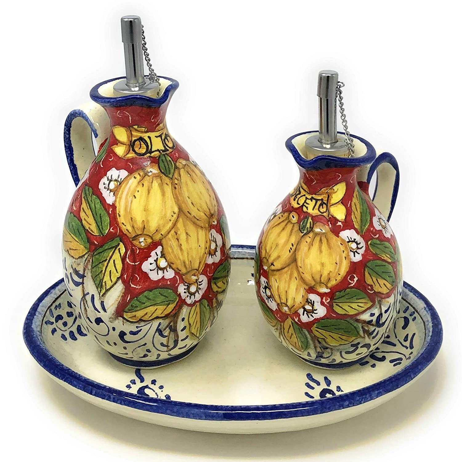 Italian Ceramic Set Dispenser Cruet Ampoules Oil and Vinegar Art ...