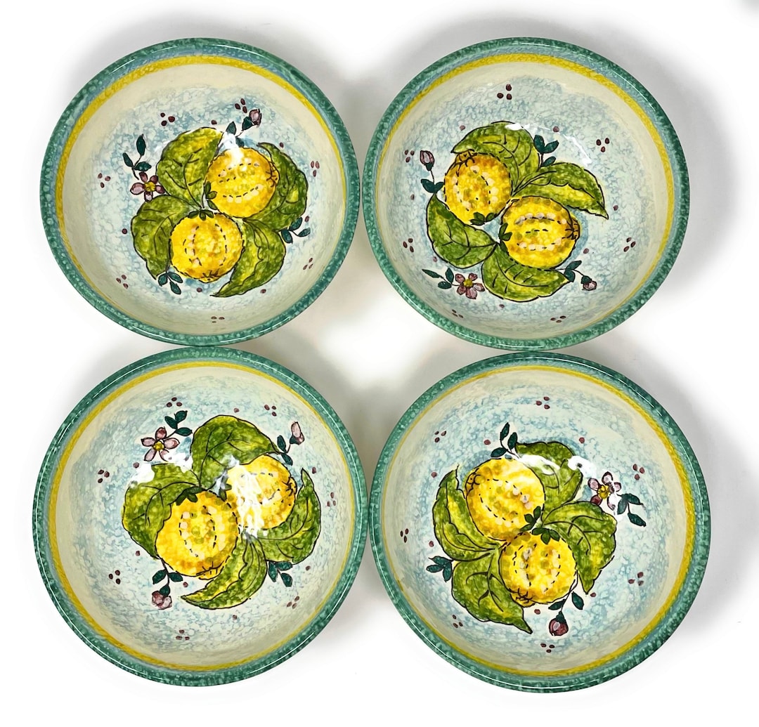 Italian Pottery Set Small Bowls Breakfast or Small Salad Pattern Lemons ...