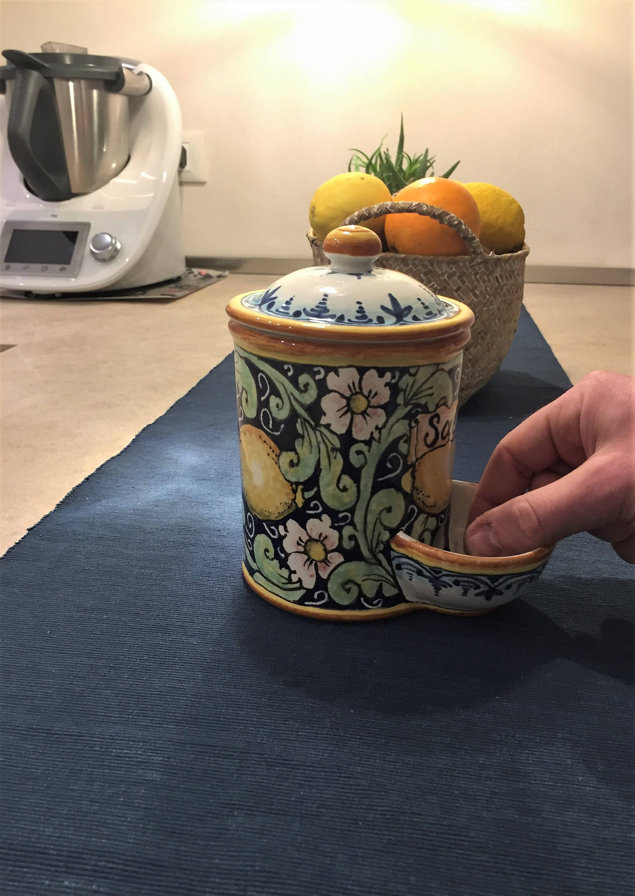 Italian Ceramic Jar Salt Holder Hand Painted Made in ITALY Tuscan Art ...