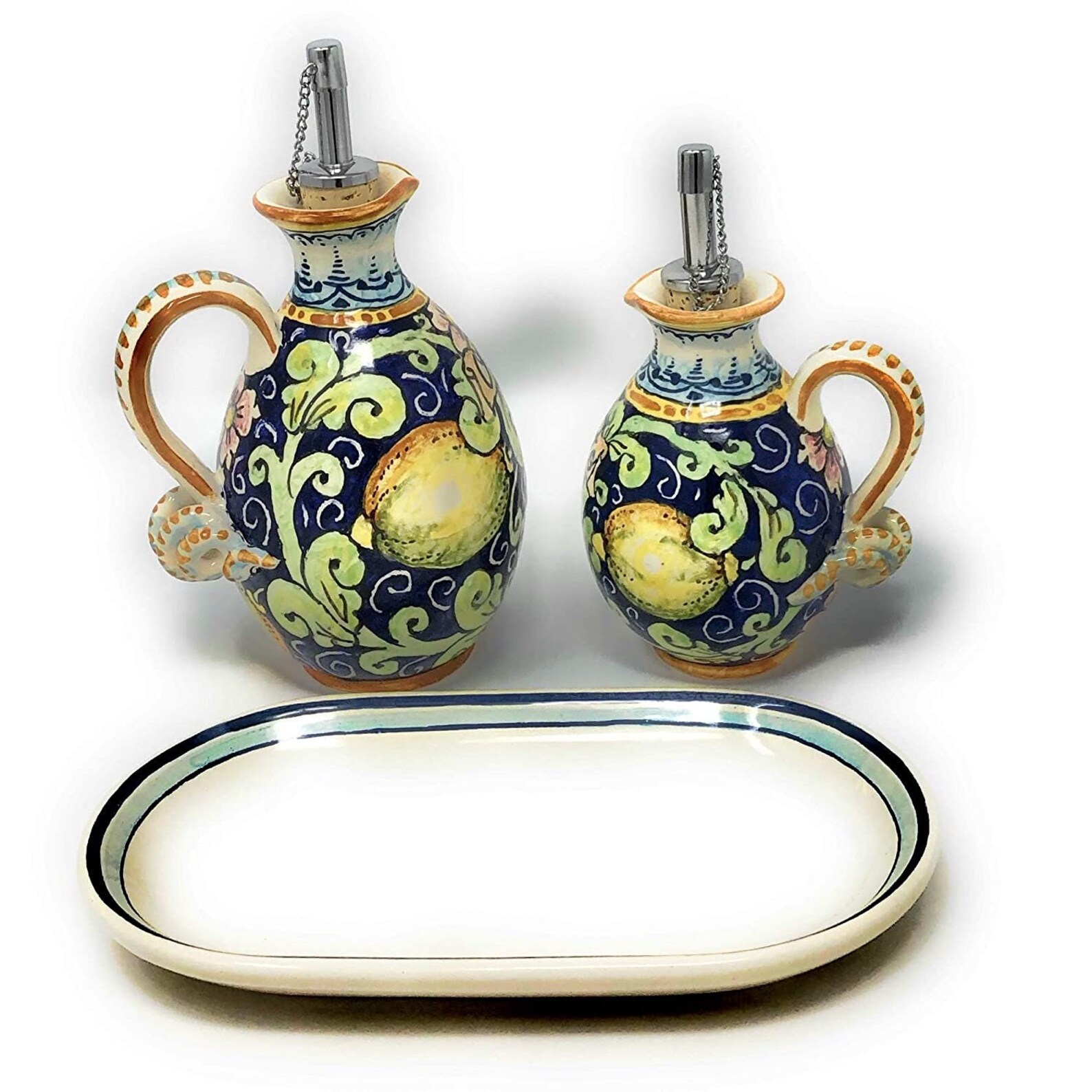 Italian Ceramic Set Dispenser Cruet Ampoules Oil and Vinegar Art ...