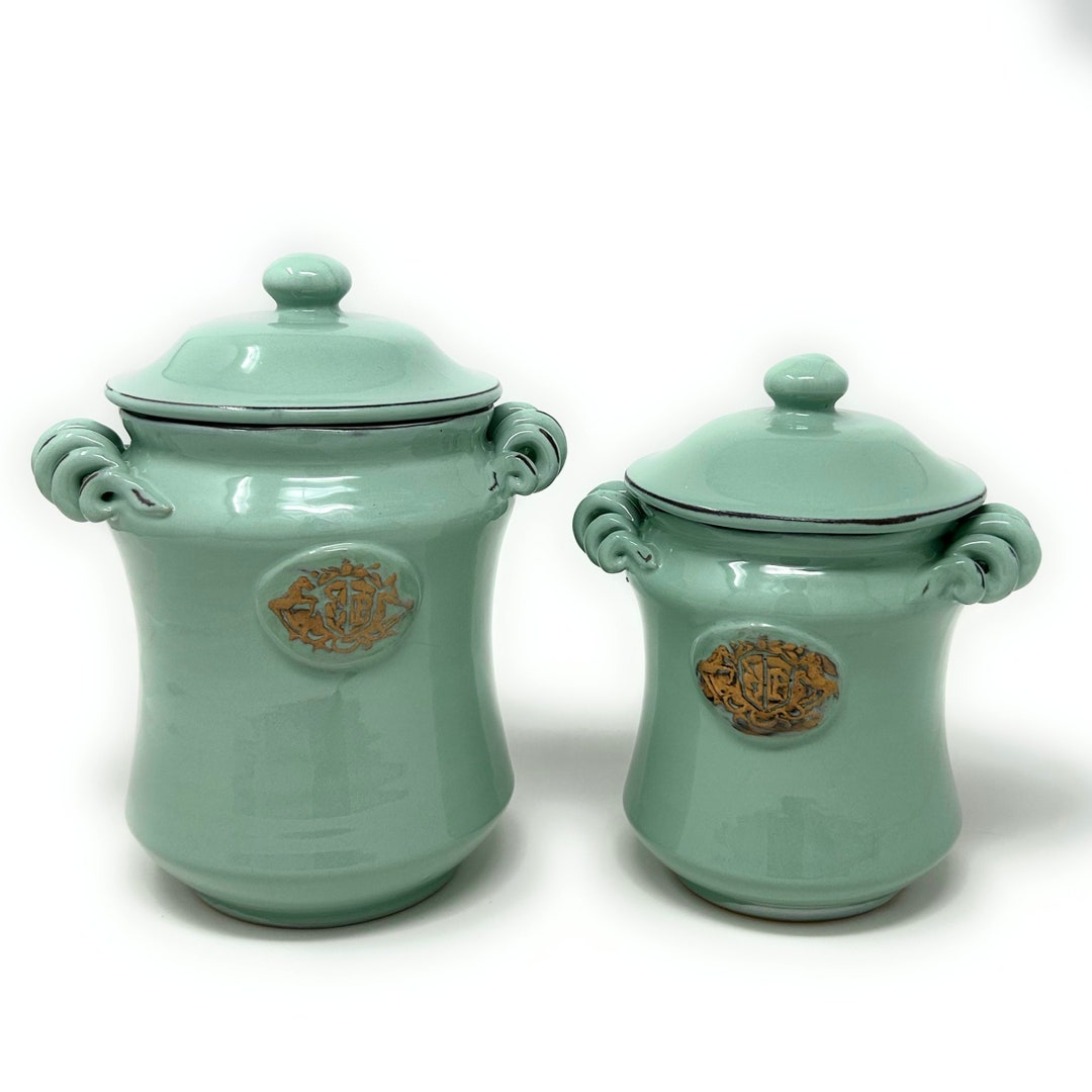 Italian Ceramic Set Jars Canister Food Storage Salt and Sugar Hand Hand ...