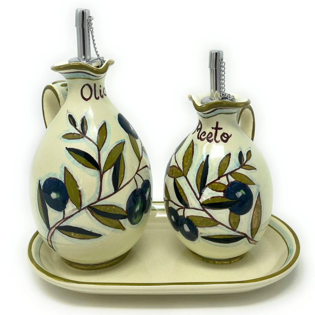 Italian Ceramic Set Dispenser Cruet Ampoules Oil and Vinegar Art ...