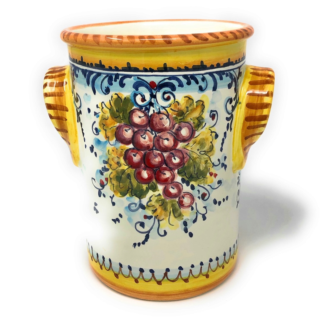 Italian Ceramic Utensil Holder Wine Bottle Hand Painted Made in ITALY ...