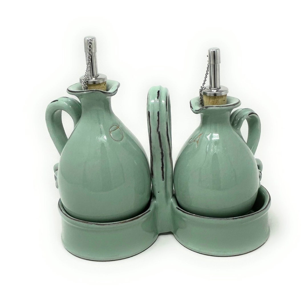 Italian Ceramic Set Dispenser Cruet Ampoules Oil and Vinegar Art ...