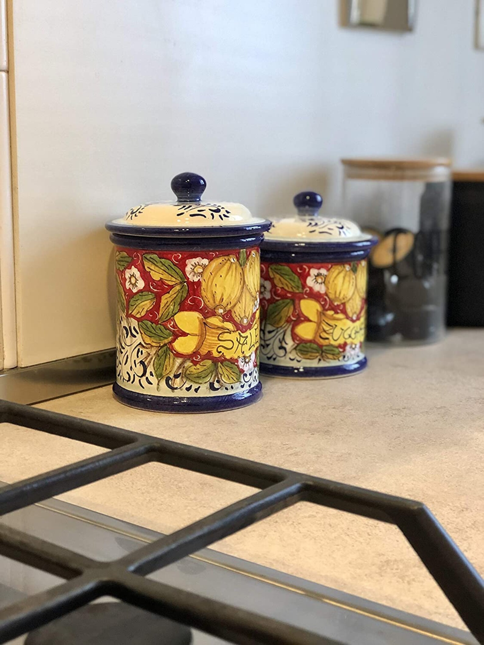 Italian Ceramic Set Jars Canister Food Storage Salt and Sugar Hand Hand ...