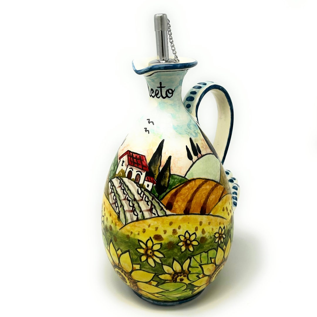 Italian Ceramic Art Pottery Vinegar Cruet Ampoule Hand Painted Pattern ...