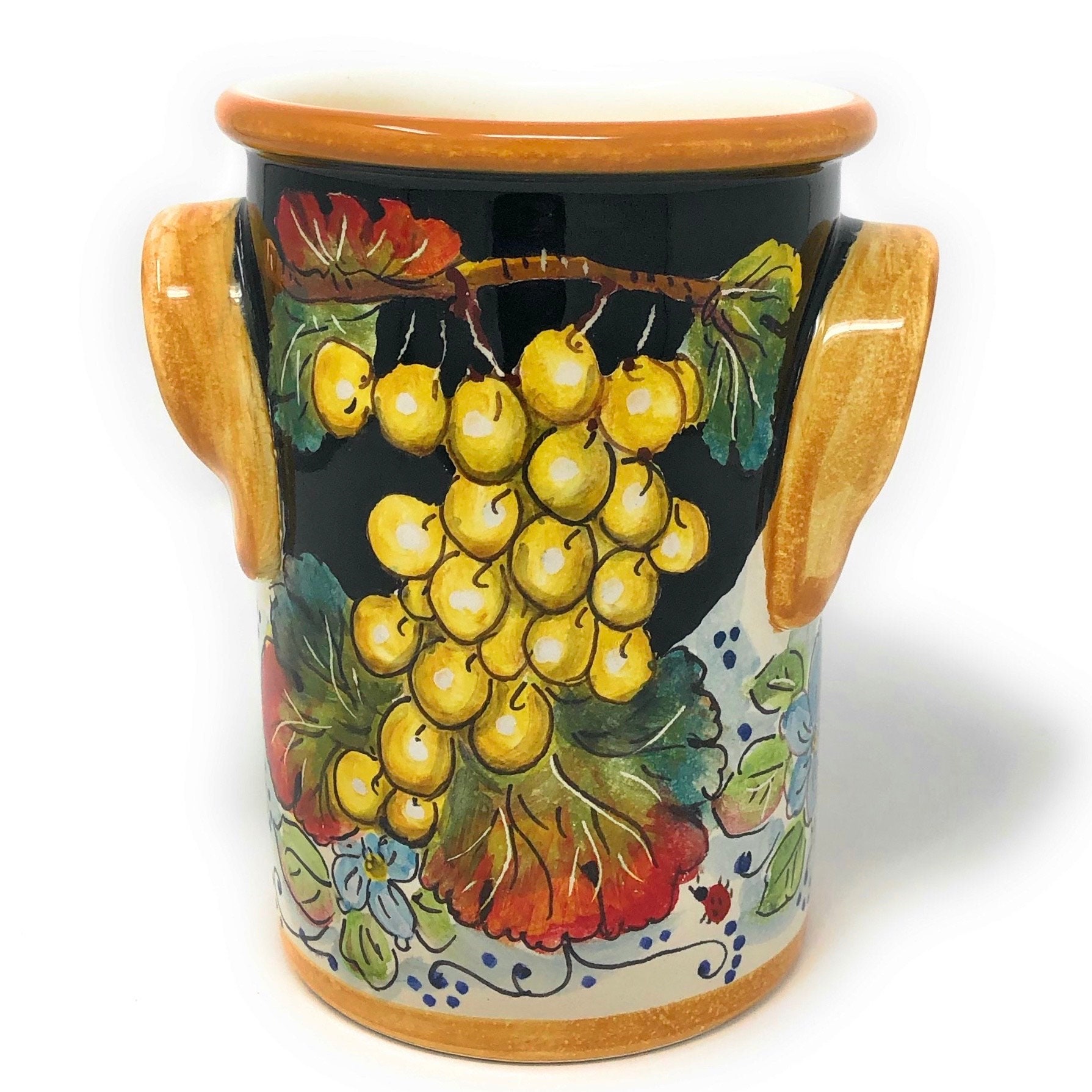 Italian Pottery Utensil Holder Wine Bottle Hand Painted Made in ITALY ...