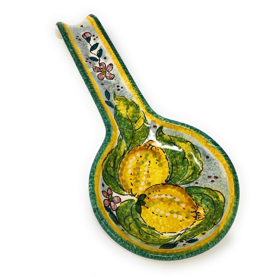Italian Ceramic Spoon Rest Holder Decorated Lemons Pottery Art Hand ...