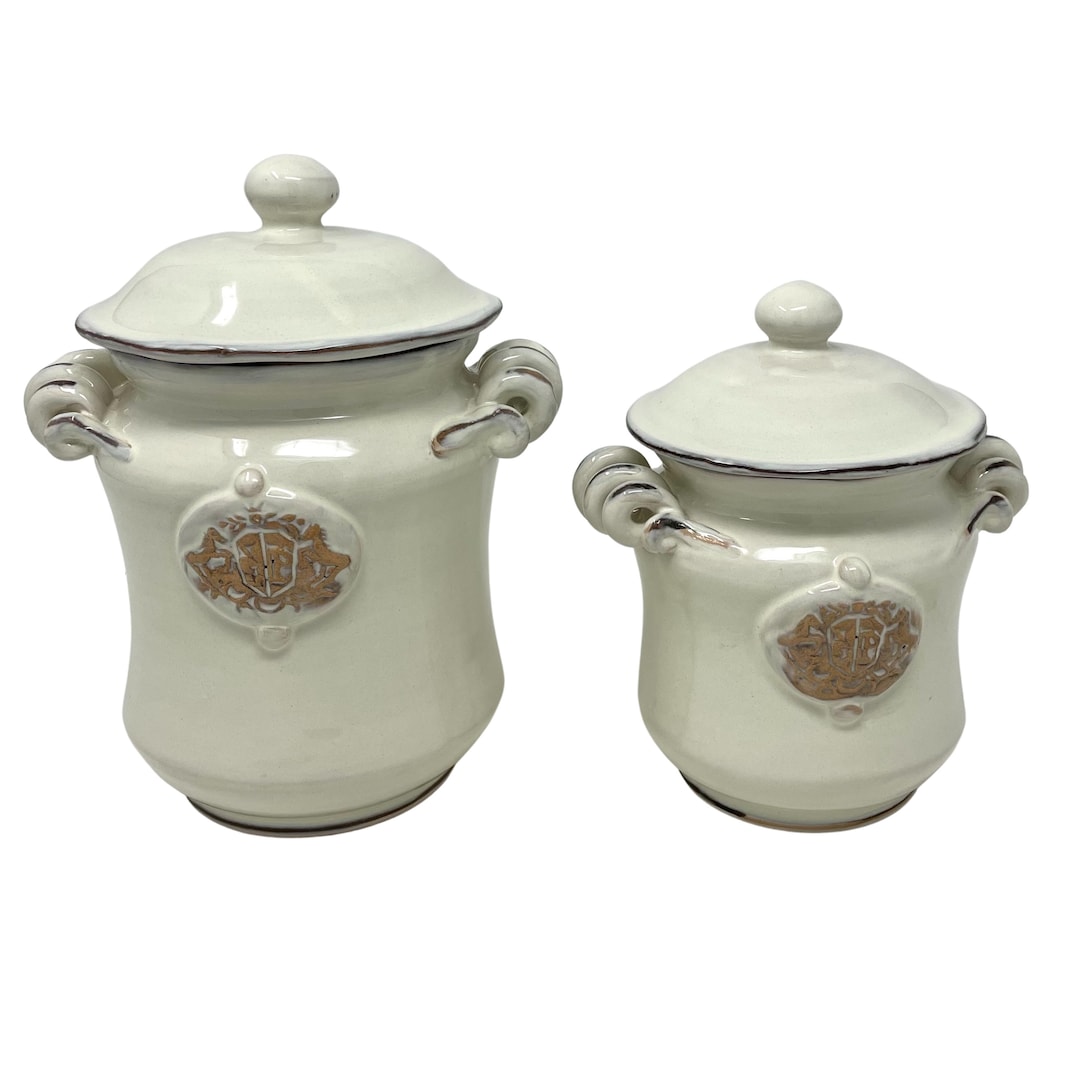 Italian Ceramic Set Jars Canister Food Storage Salt and Sugar Hand Hand ...