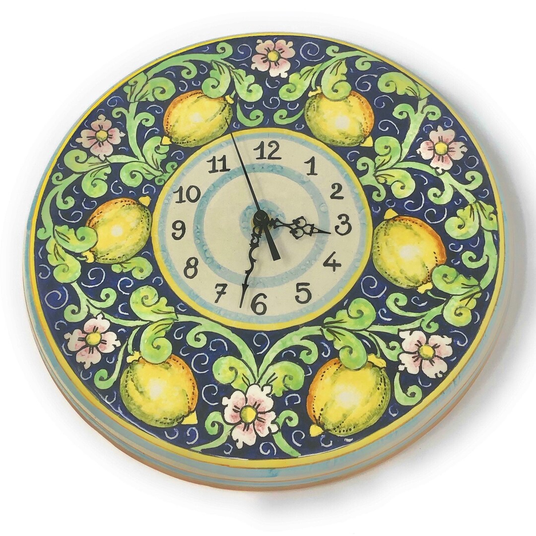 Italian Ceramic Wall Round Clock Art Pottery Hand Painted Decorated ...