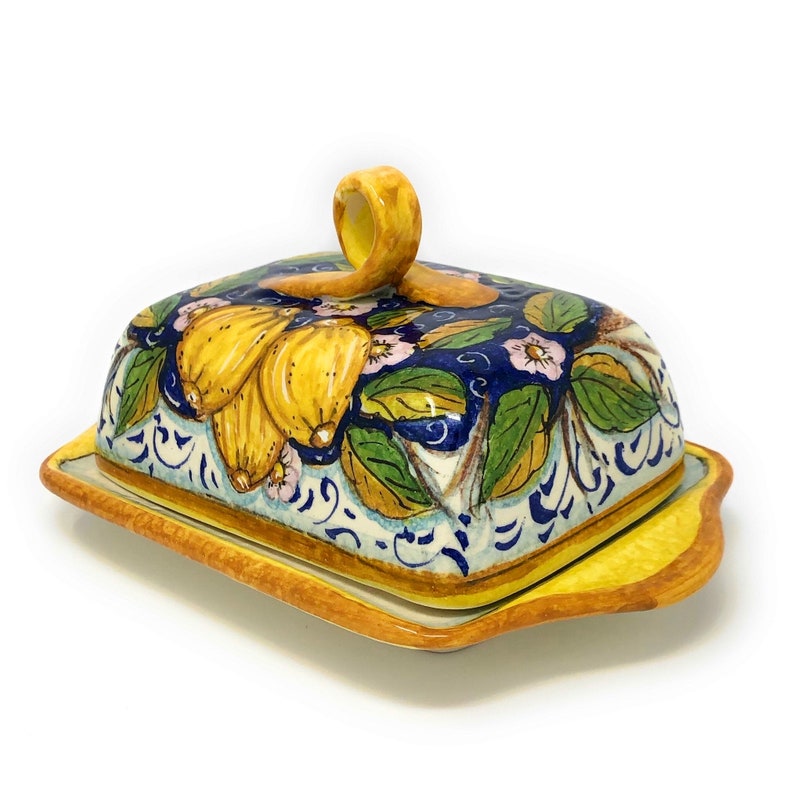 Italian Ceramic Butter Dish Hand Painted Decorated Three - Etsy