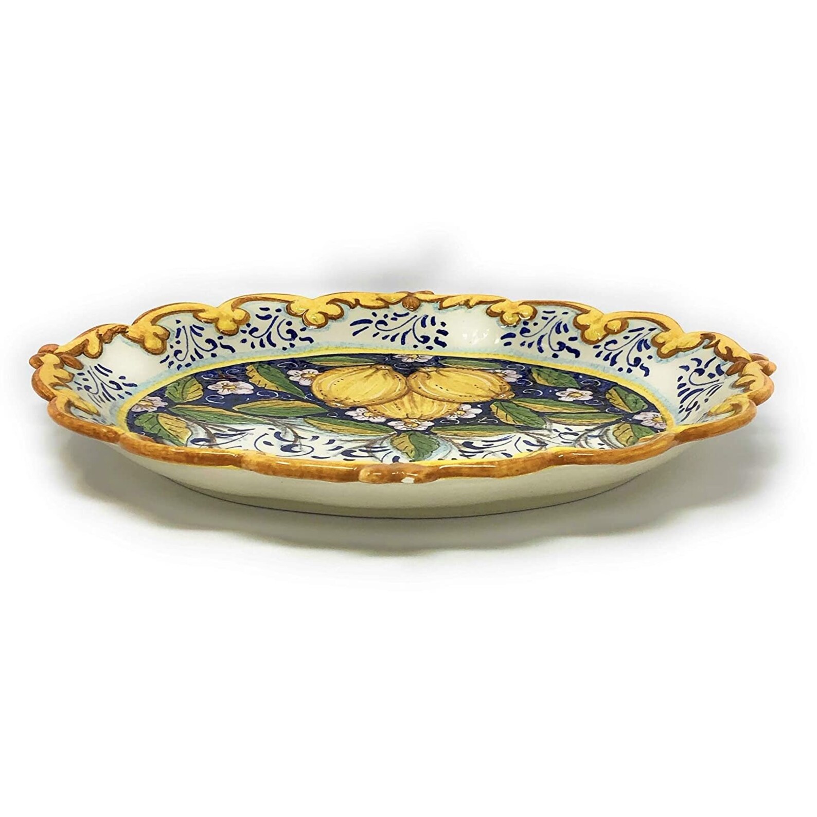 Italian Ceramic Serving Tray Bowl Plate Art Pottery Hand Painted Lemons ...