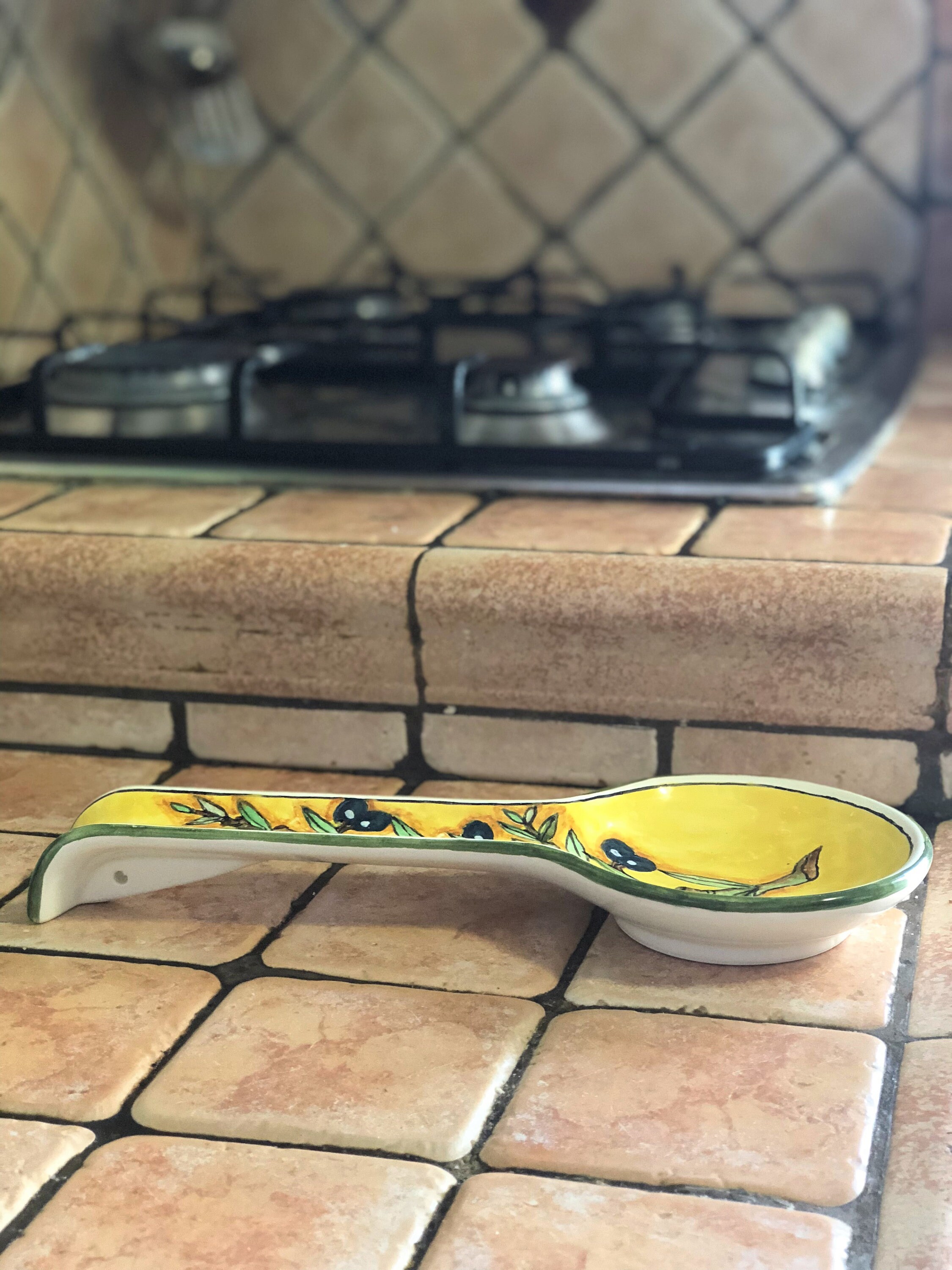 Italian Ceramic Spoon Rest Holder Decorated Olives Pottery Art | Etsy