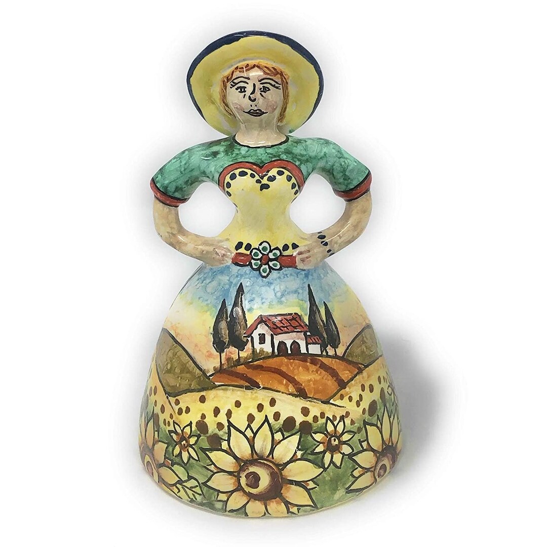Italian Ceramic Doll Figurine Small Decorated Sunflowers Landscape Hand ...