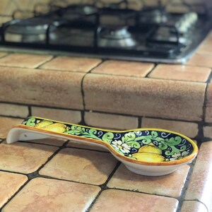 Italian Ceramic Spoon Rest Holder Decorated Lemons Pottery Art Hand ...