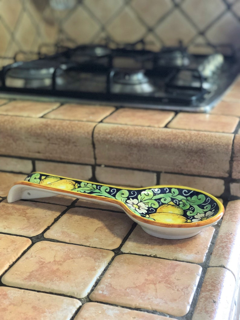 Italian Ceramic Spoon Rest Holder Decorated Lemons Pottery Art - Etsy