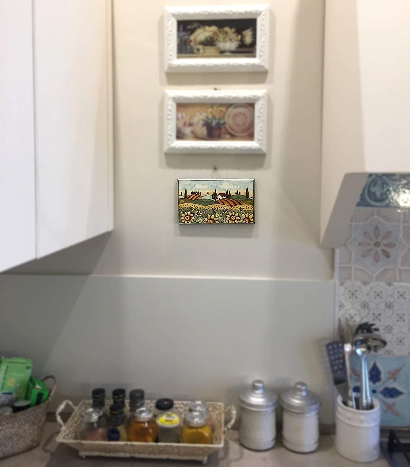 Italian Ceramic Art Tile Pantiles Pottery Pattern Sunflower Landscape ...