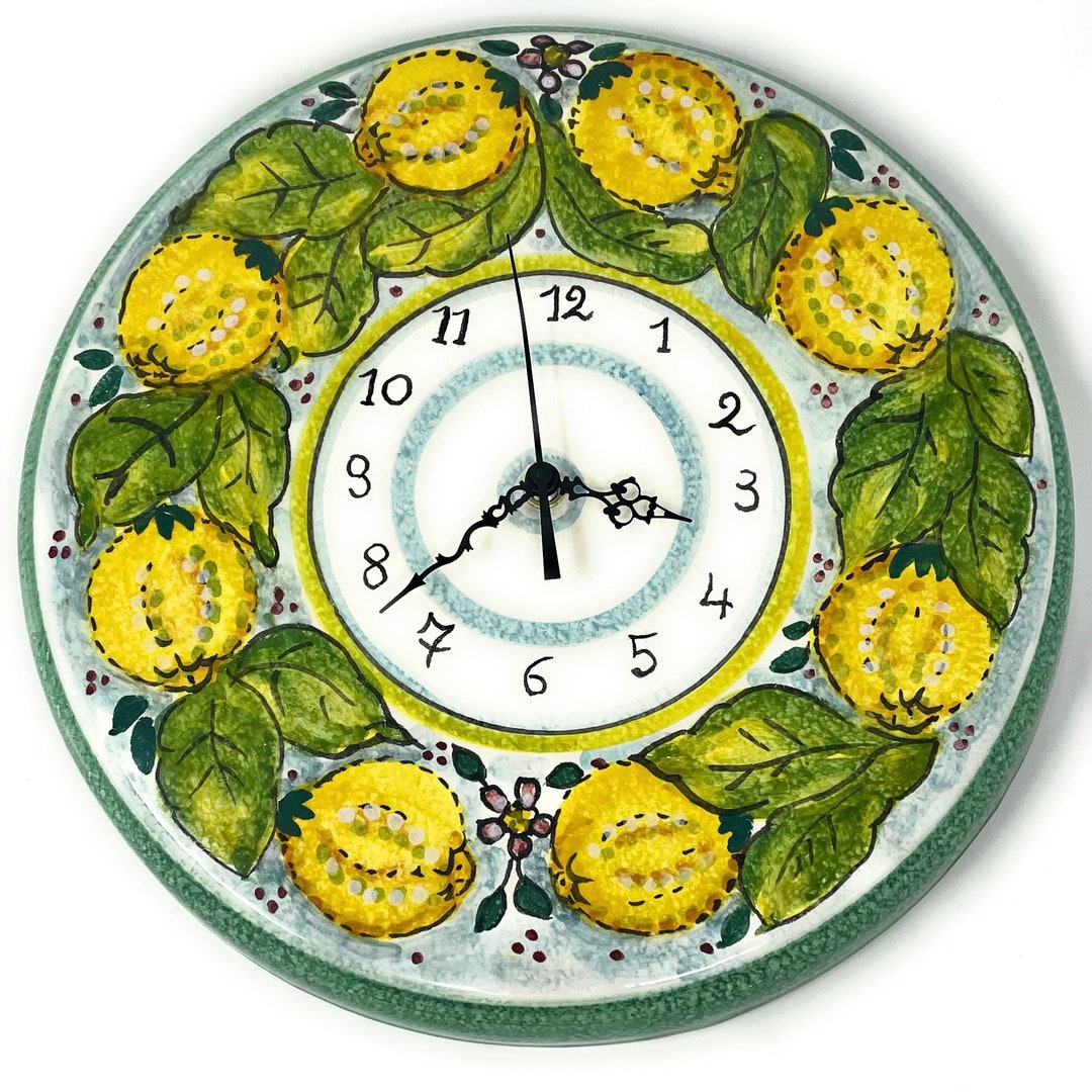 Italian Ceramic Wall Clock Decorated Lemons Hand Painted Made in ITALY ...
