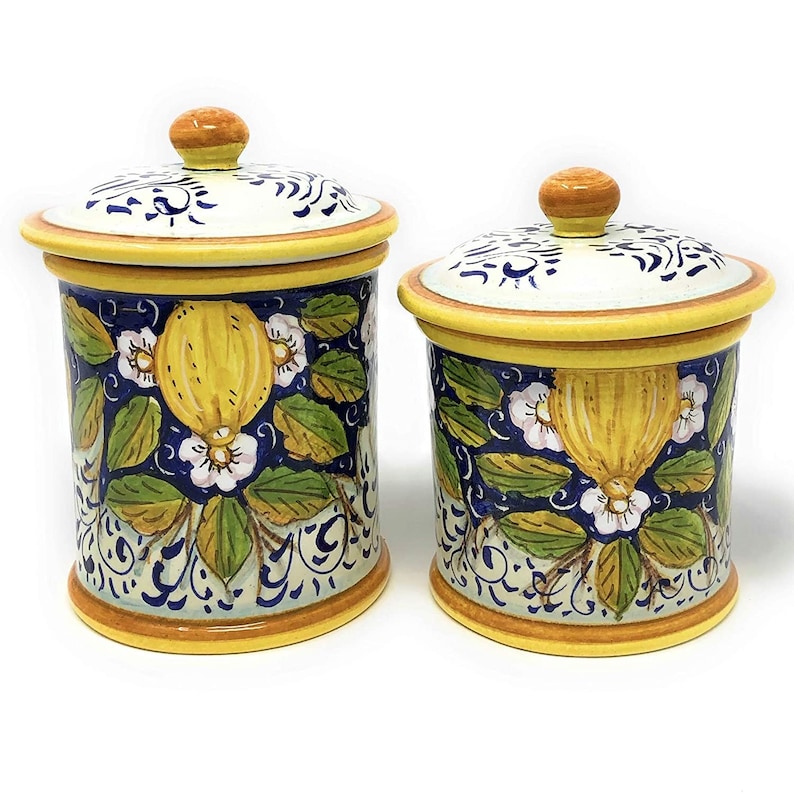 Italian Ceramic Set Jars Canister Food Storage Salt and Sugar Hand Hand ...