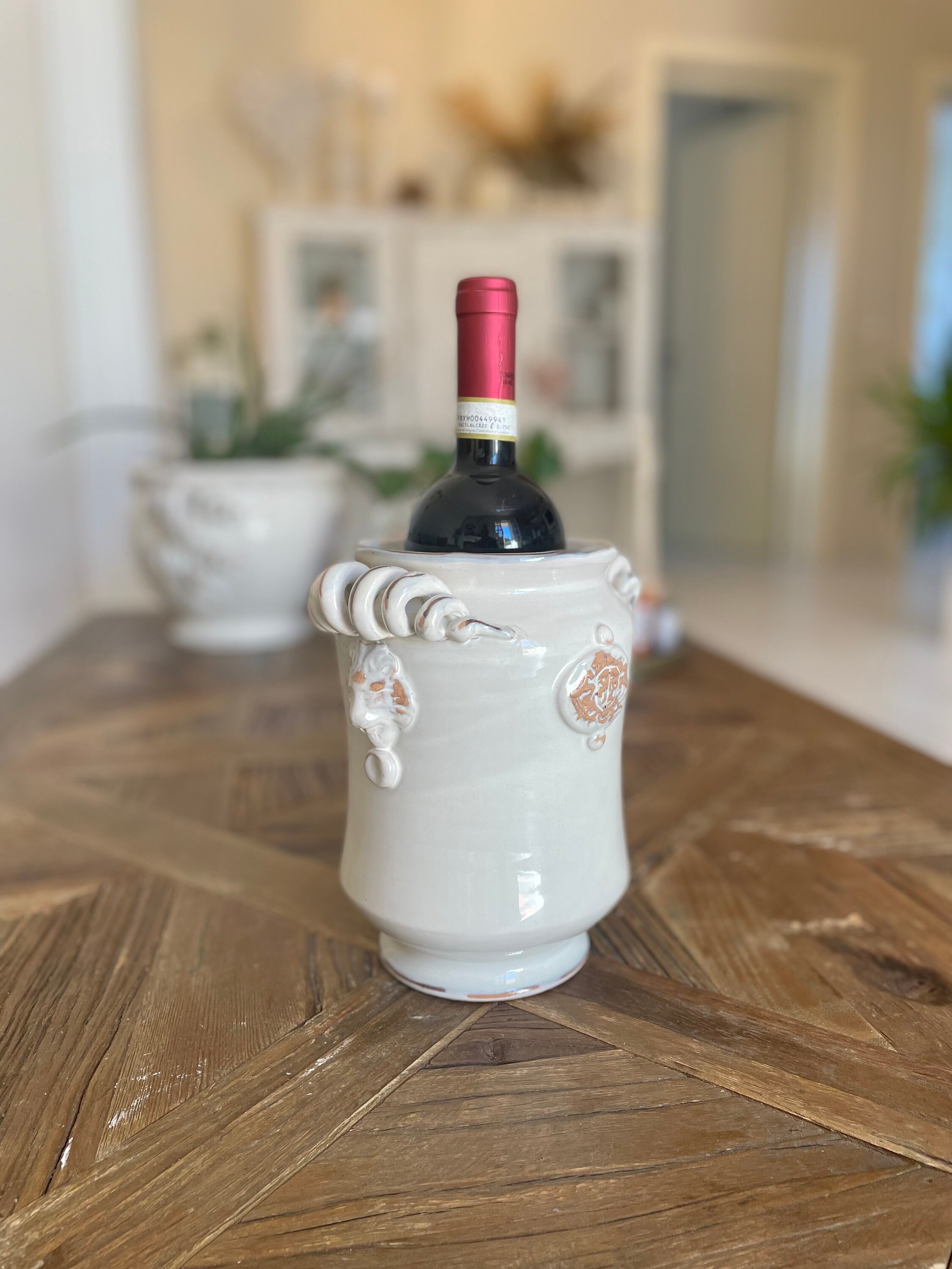 Italian Ceramic Utensil Holder Wine Bottle Hand Painted Made in ITALY ...
