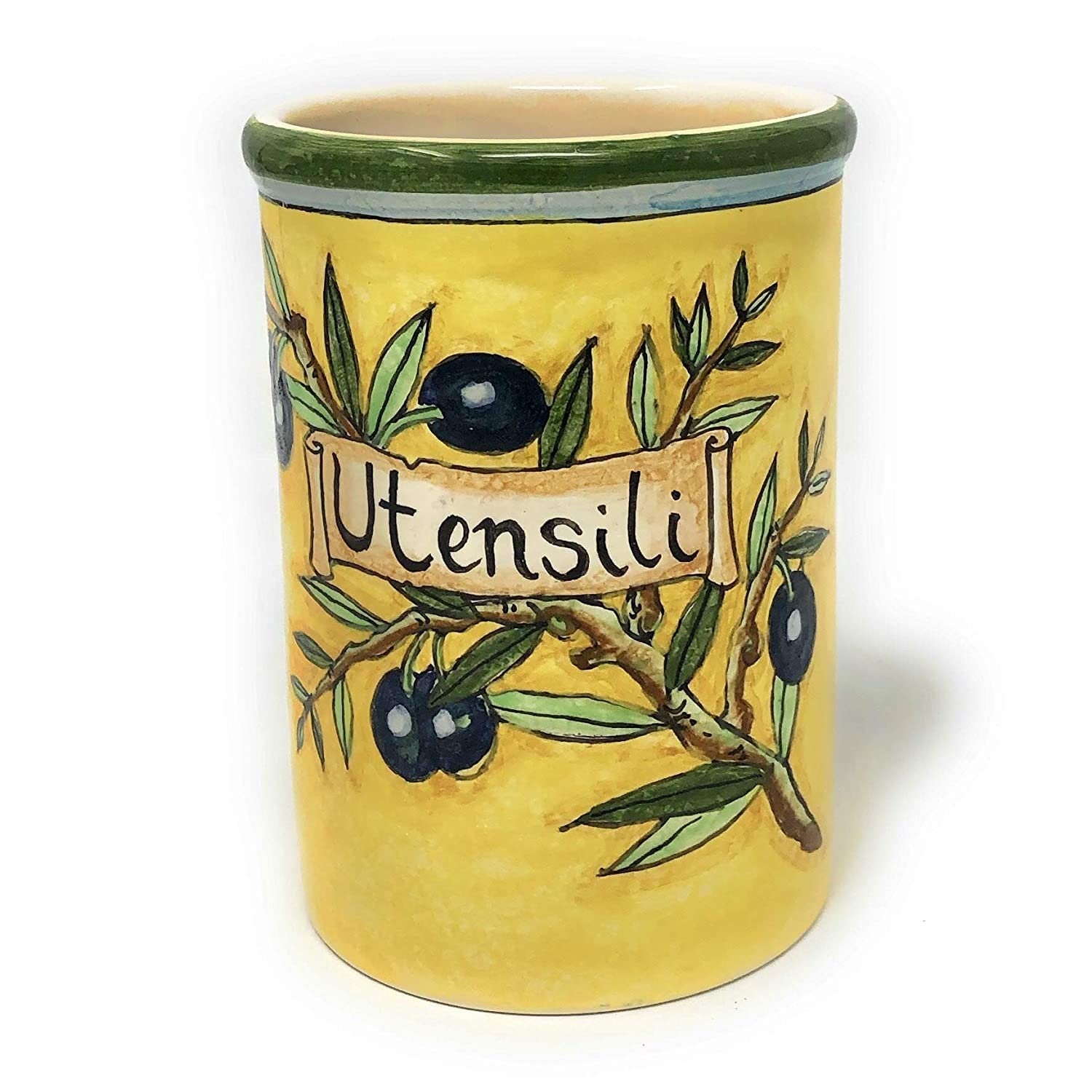 Italian Ceramic Art Pottery Utensil Tool Holder Hand Painted Pattern ...