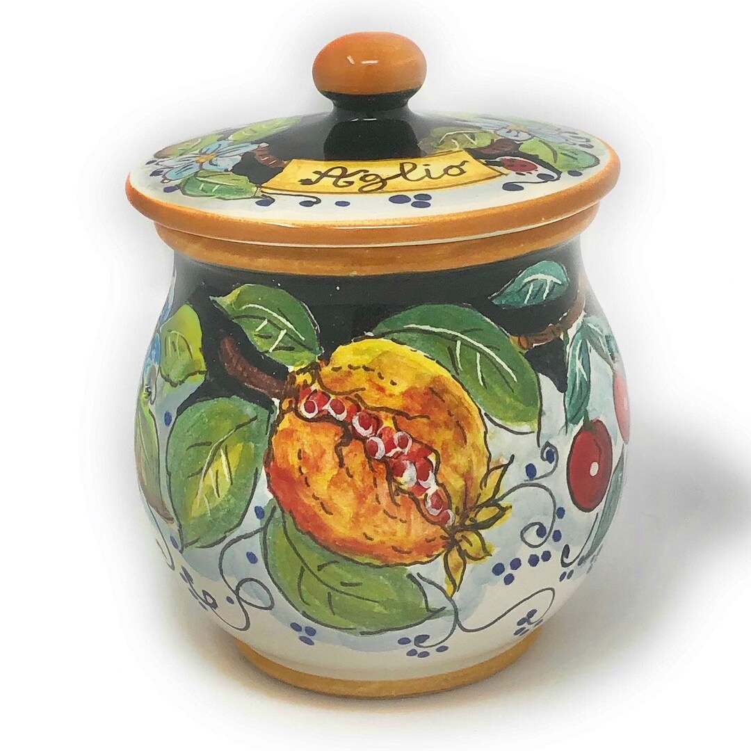 Italian Ceramic Garlic Brings Jar Holder Hand Painted Made in ITALY ...