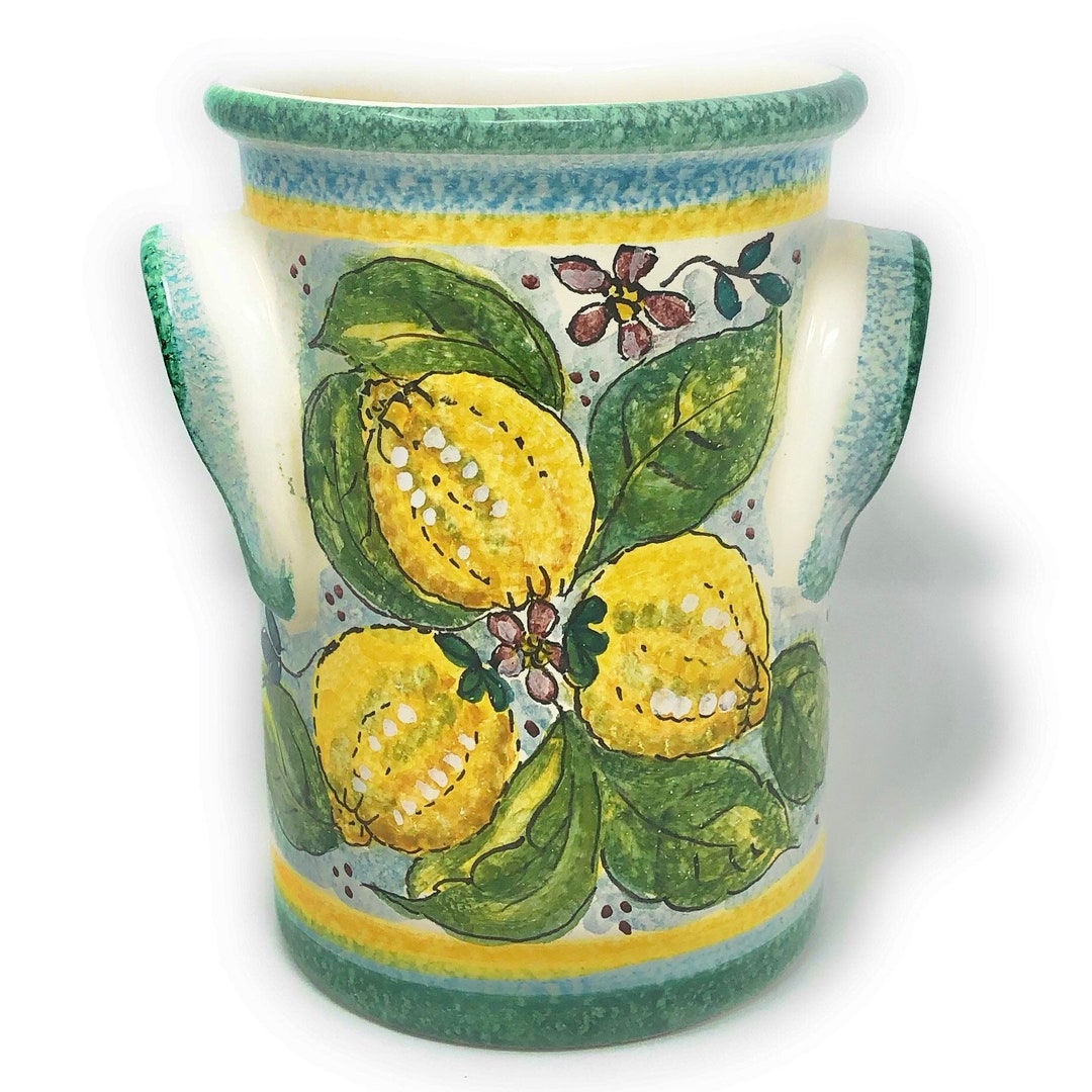 Italian Ceramic Utensil Holder Wine Bottle Hand Painted Made in ITALY ...