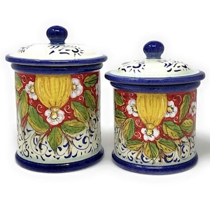 Italian Ceramic Set Jars Canister Food Storage Salt and Sugar Hand Hand ...