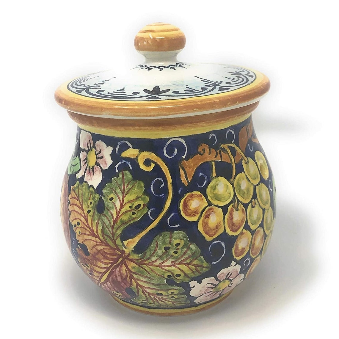 Italian Ceramic Garlic Brings Jar With Lid Holder Hand Painted | Etsy