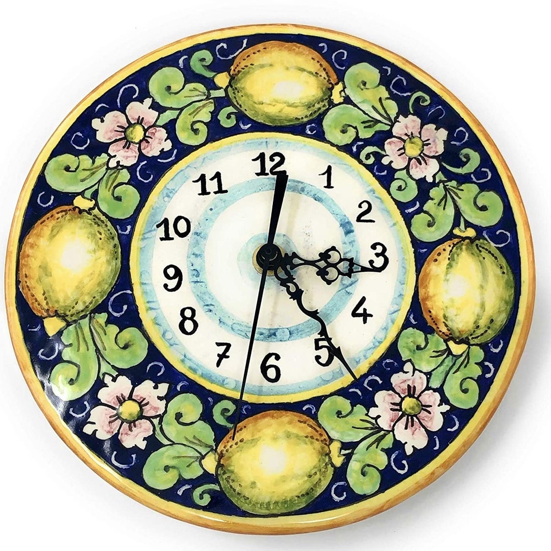 Italian Ceramic Wall Clock Decorated Lemons Hand Painted Made in ITALY ...