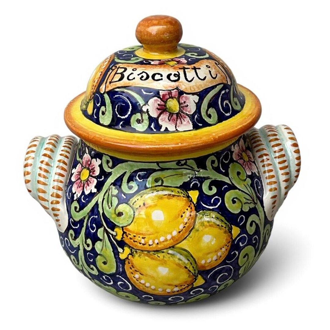 Italian Ceramic Big Cookies Jar Biscotti Hand Painted Pattern Lemons ...
