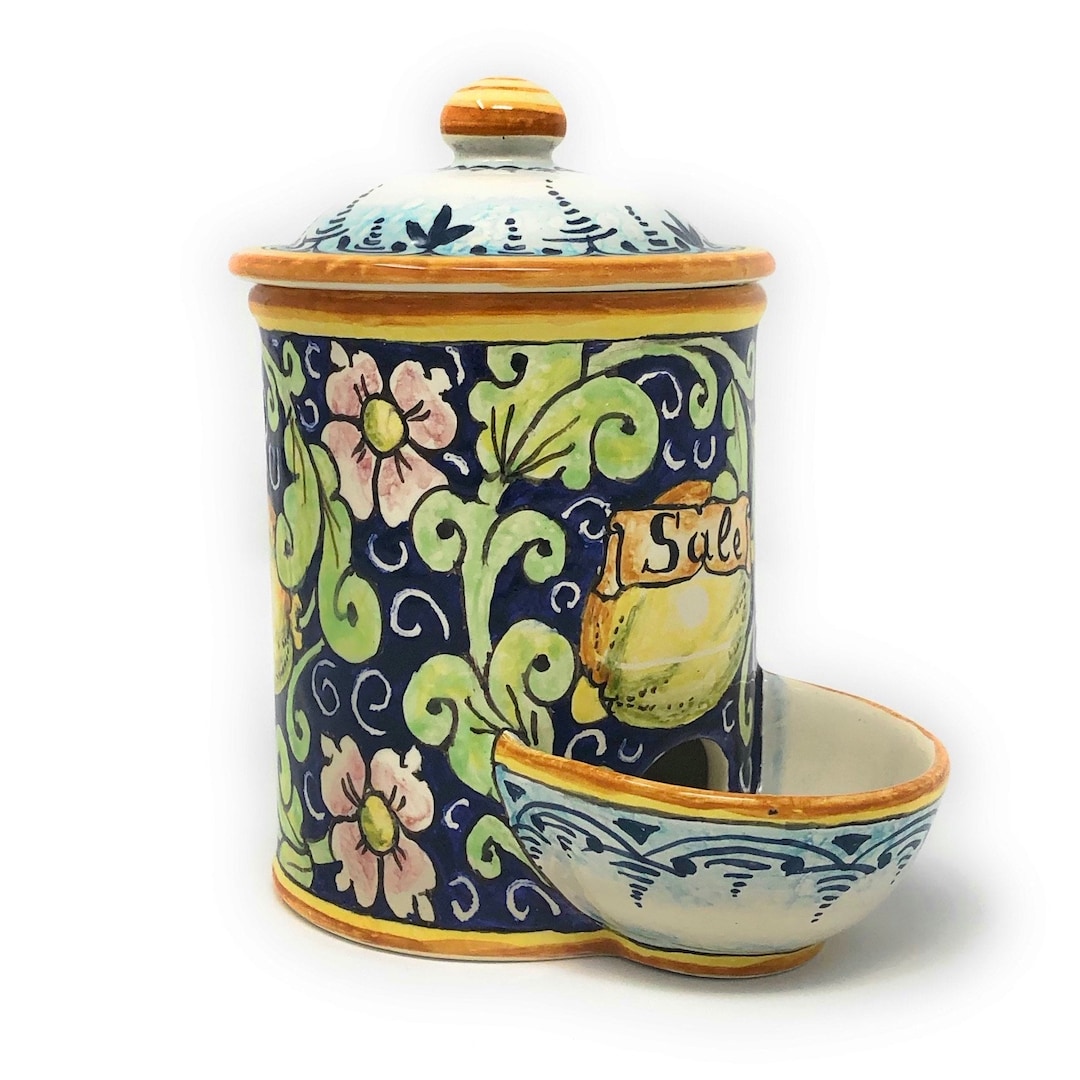 Italian Ceramic Jar Salt Holder Hand Painted Made in ITALY Tuscan Art ...