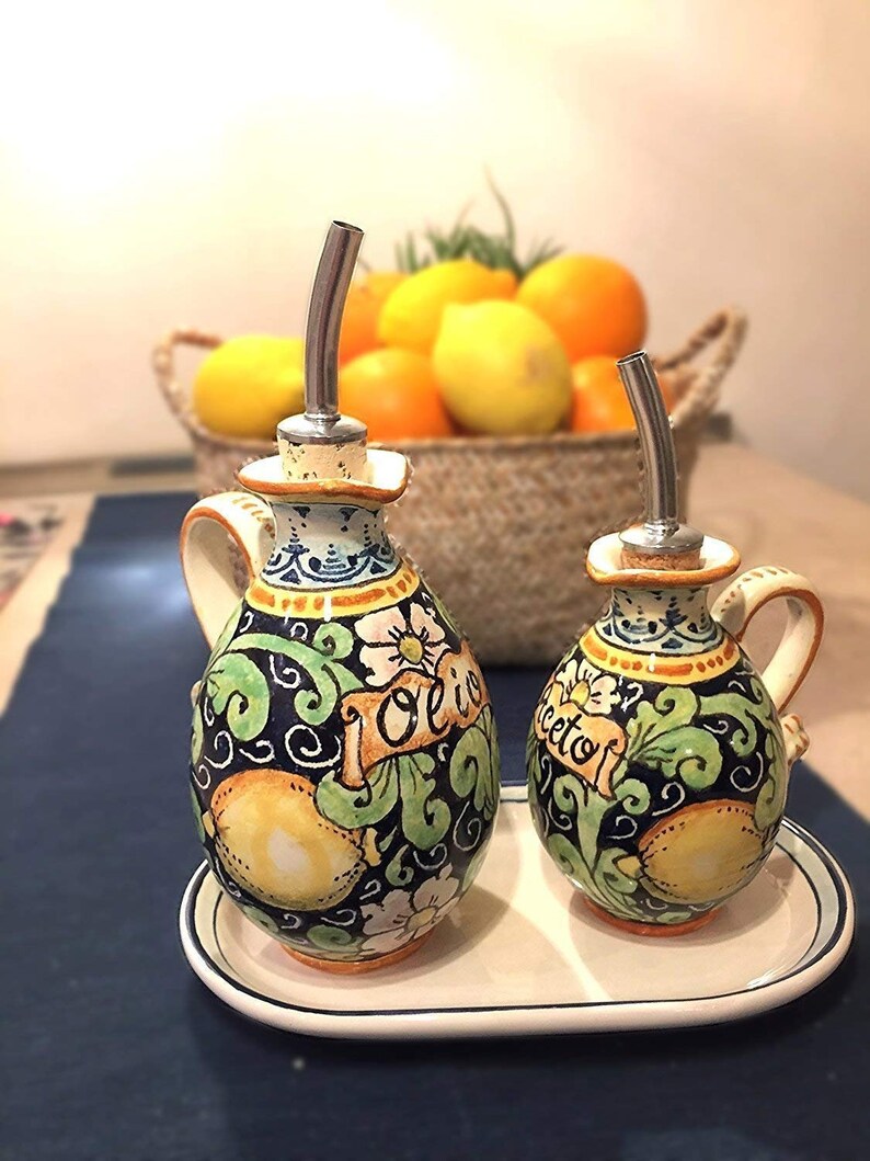 Italian Ceramic Set Dispenser Cruet Ampoules Oil and Vinegar | Etsy