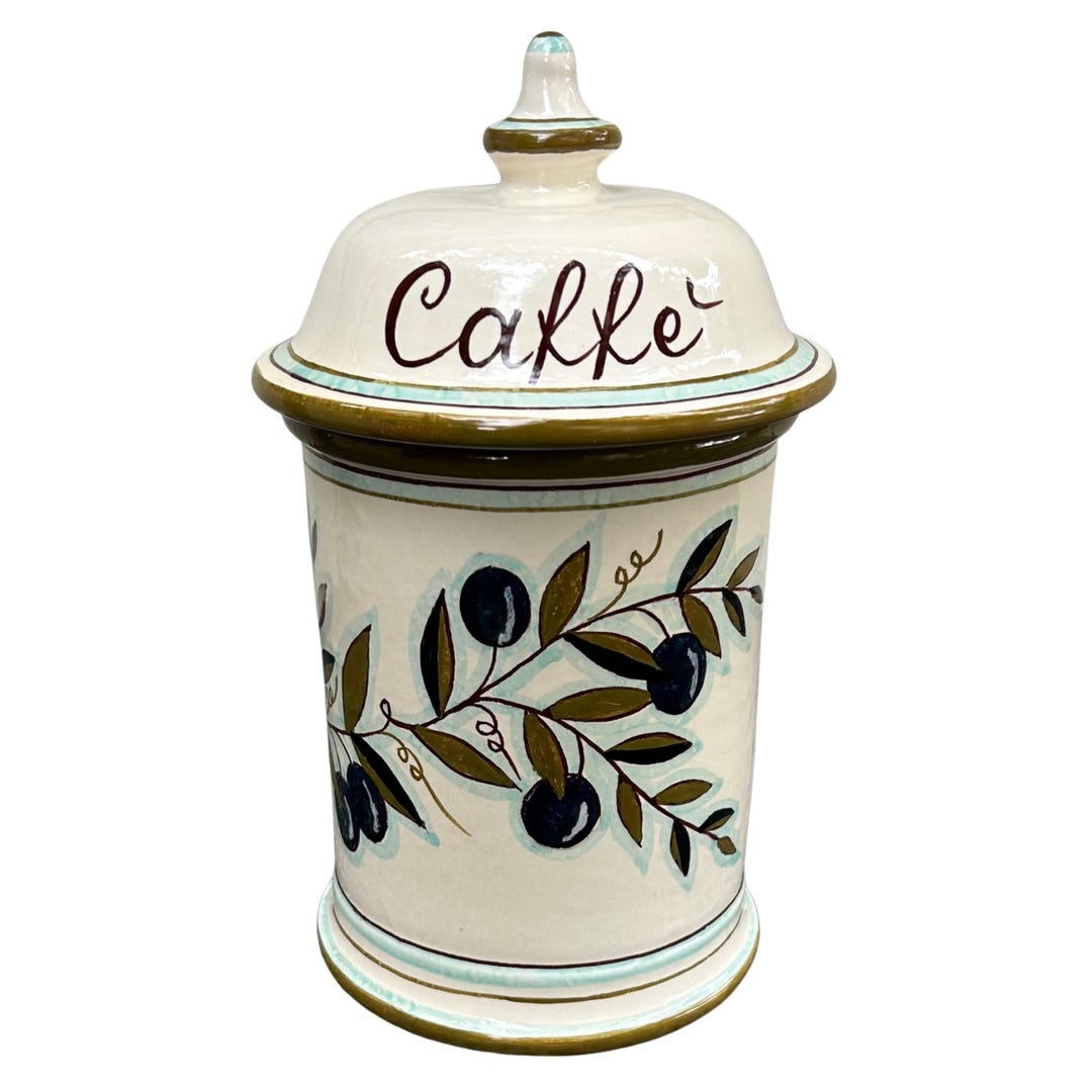 Italian Ceramic Coffee (caffè) Jar Holder Canister Pot Whit Lid Hand ...