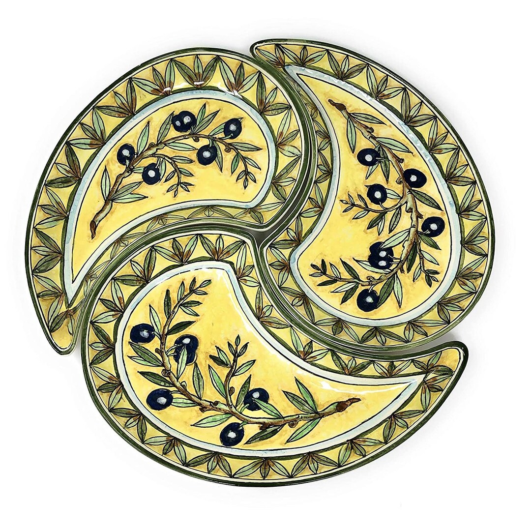 Italian Pottery Ceramic Serving Round Appetizer Pottery Pattern Olives ...
