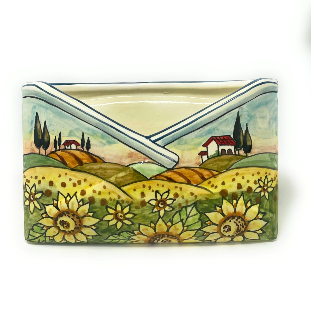 Italian Ceramic Art Pottery Holder Letters Brings Pattern Landscape ...