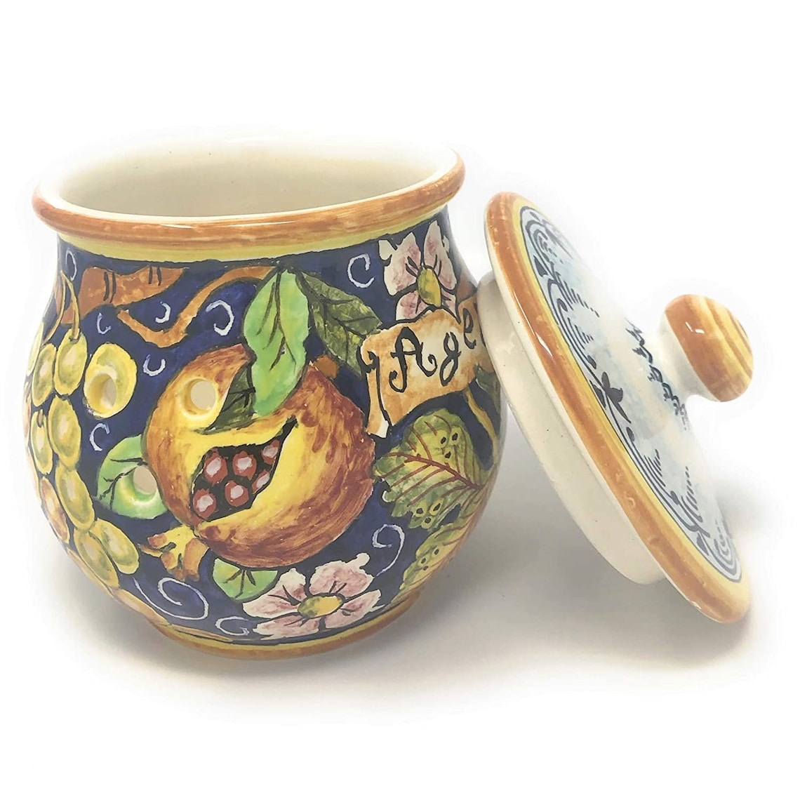 Italian Ceramic Garlic Brings Jar With Lid Holder Hand Painted | Etsy