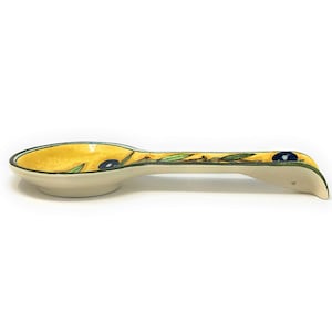Italian Ceramic Spoon Rest Holder Decorated Olives Pottery Art Hand ...